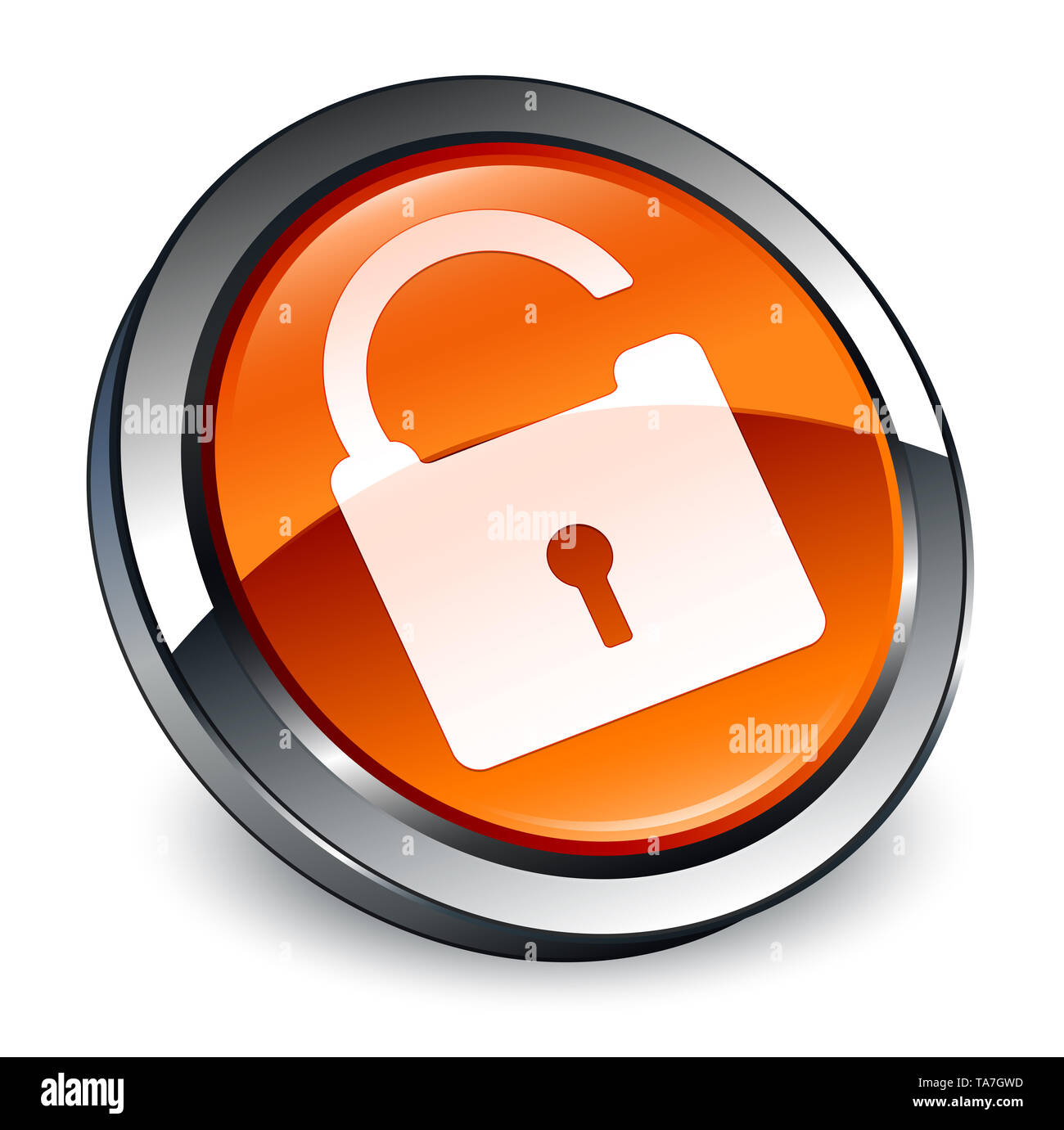 Unlock icon isolated on 3d brown round button abstract illustration ...