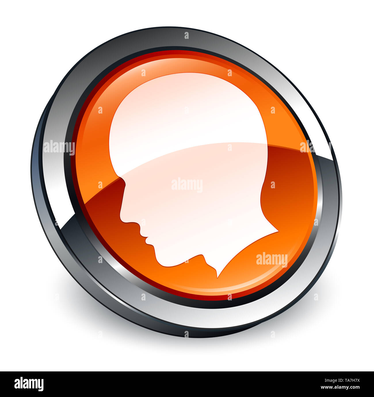Head male face icon isolated on 3d brown round button abstract ...