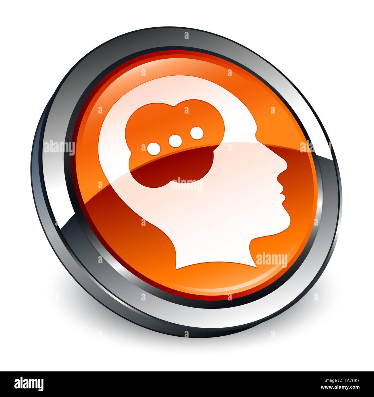 Brain head icon isolated on 3d brown round button abstract illustration ...