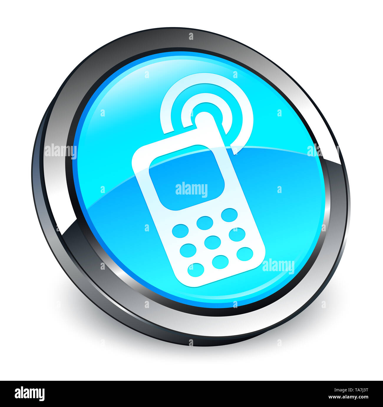 Cellphone ringing icon isolated on 3d cyan blue round button abstract ...