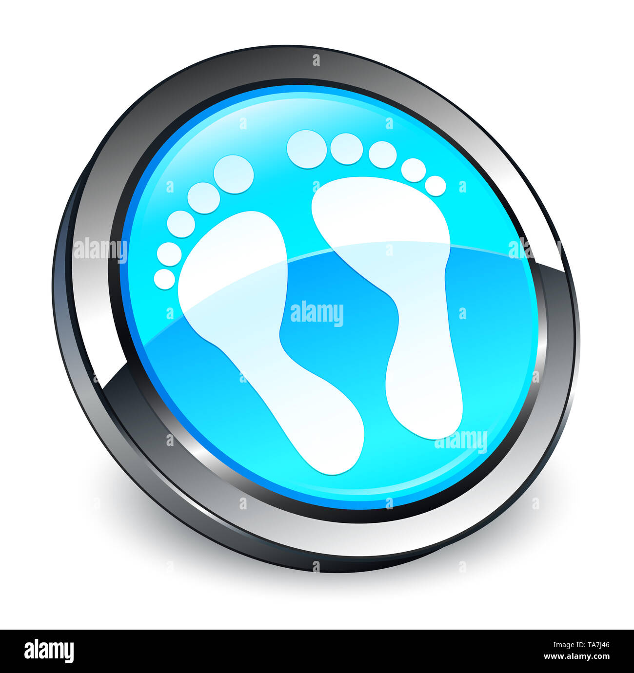Footprint icon isolated on 3d cyan blue round button abstract ...