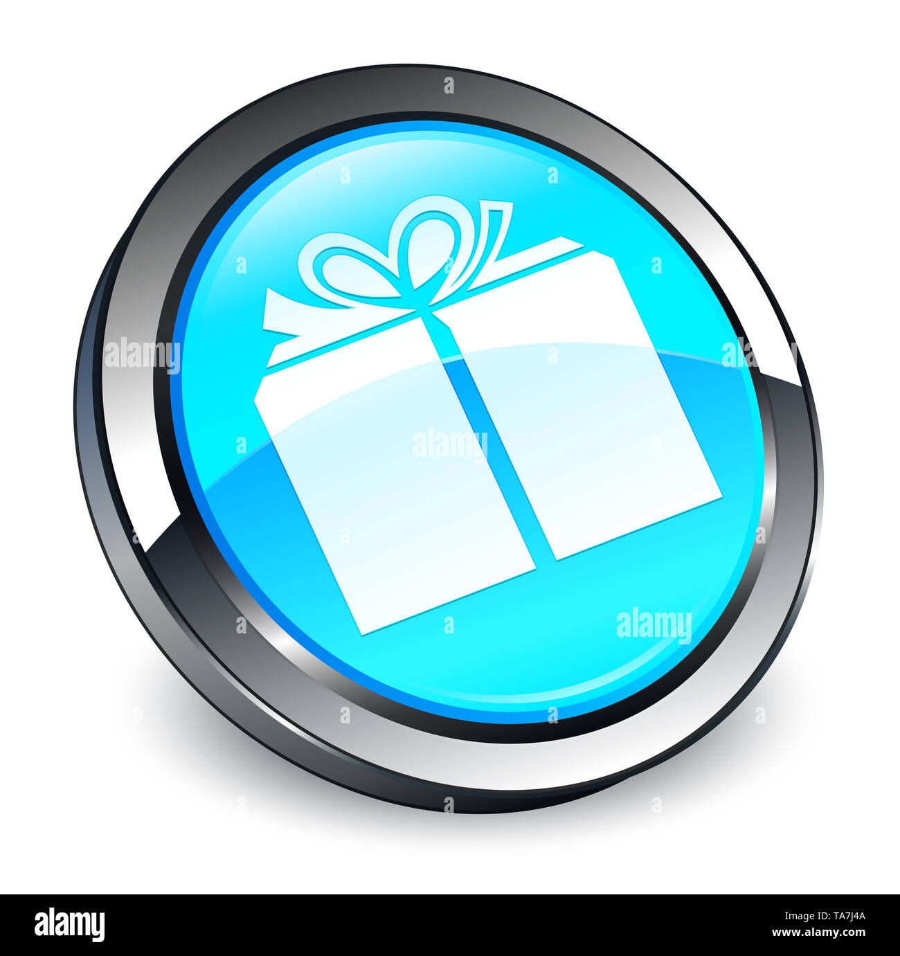 Gift box icon isolated on 3d cyan blue round button abstract ...