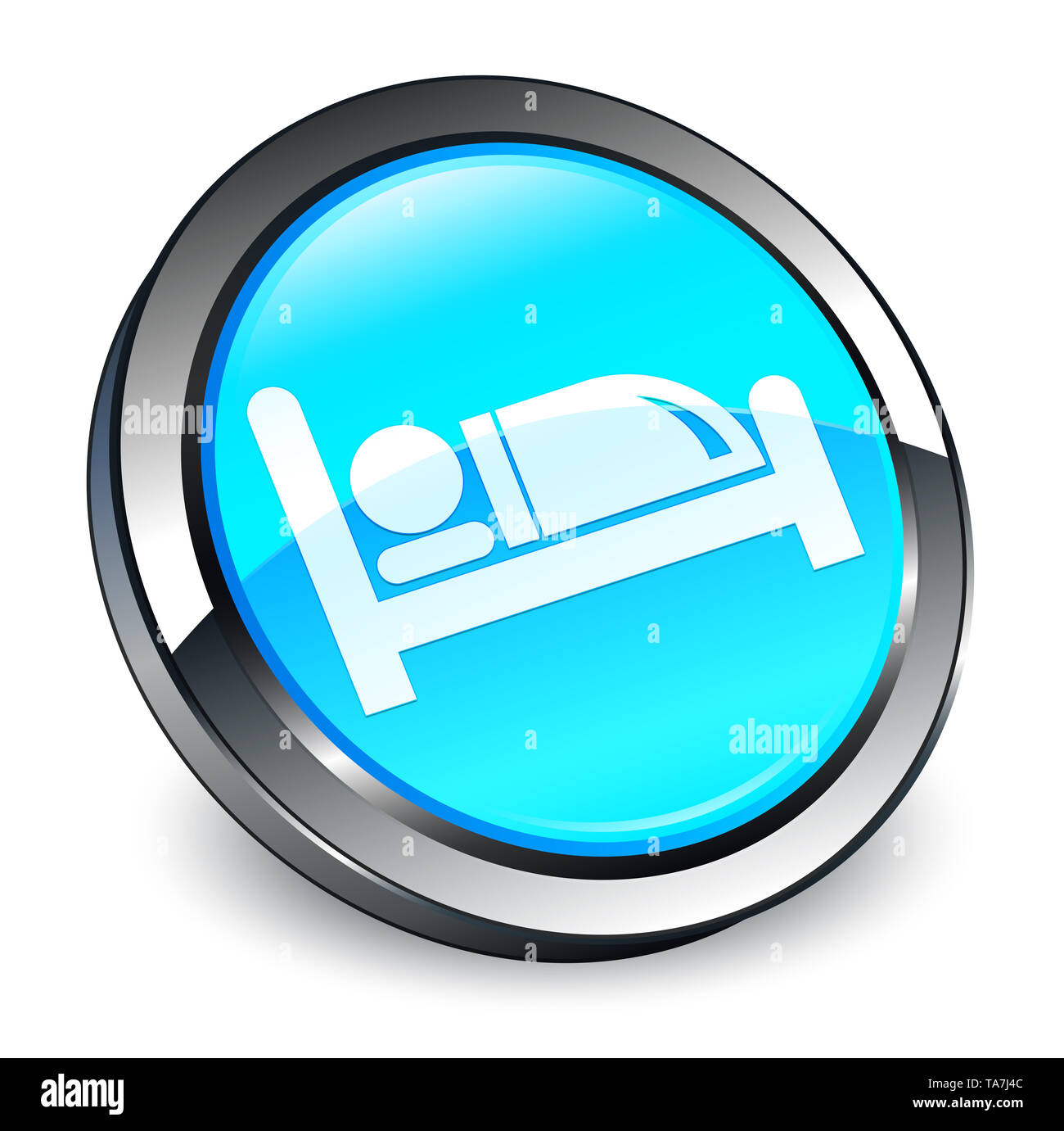 Hotel bed icon isolated on 3d cyan blue round button abstract ...