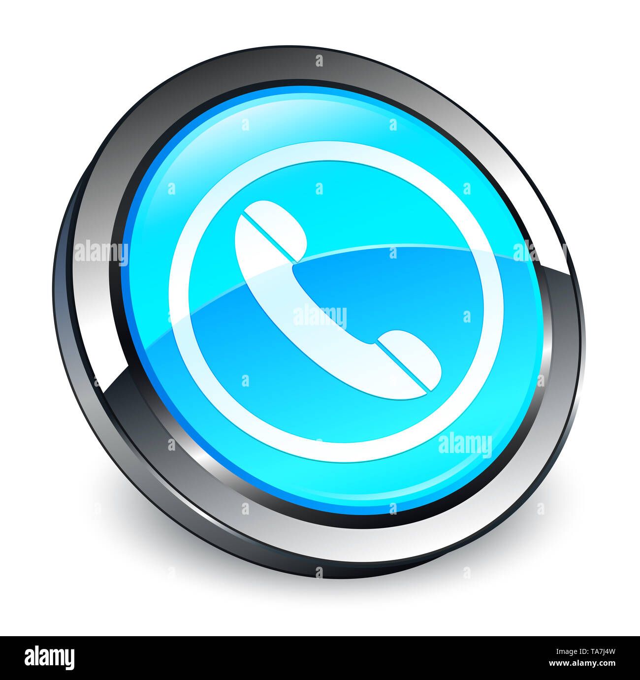 Phone icon isolated on 3d cyan blue round button abstract illustration ...
