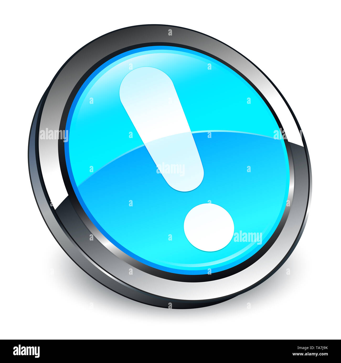 Exclamation mark icon isolated on 3d cyan blue round button abstract ...