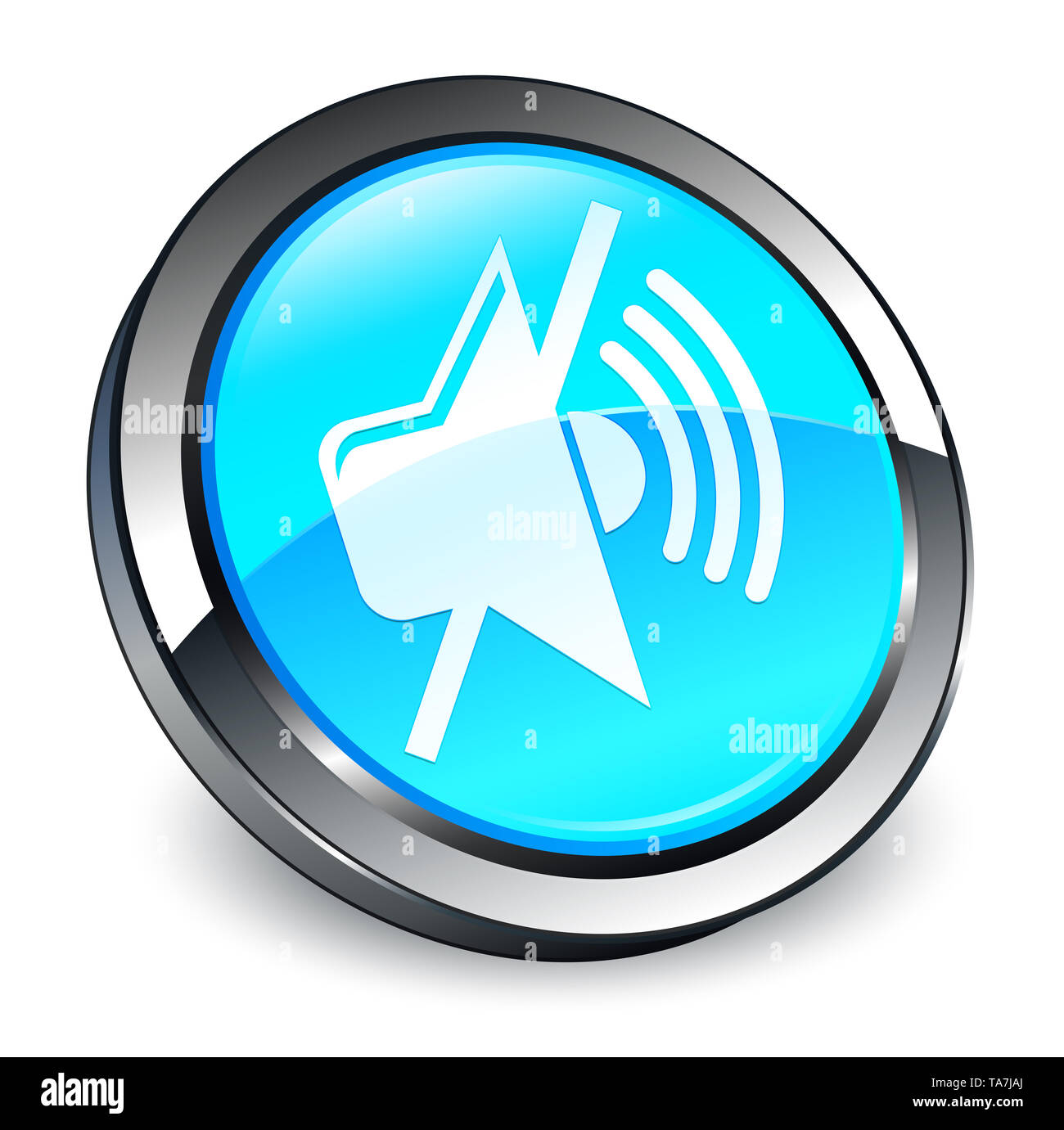 Mute volume icon isolated on 3d cyan blue round button abstract ...