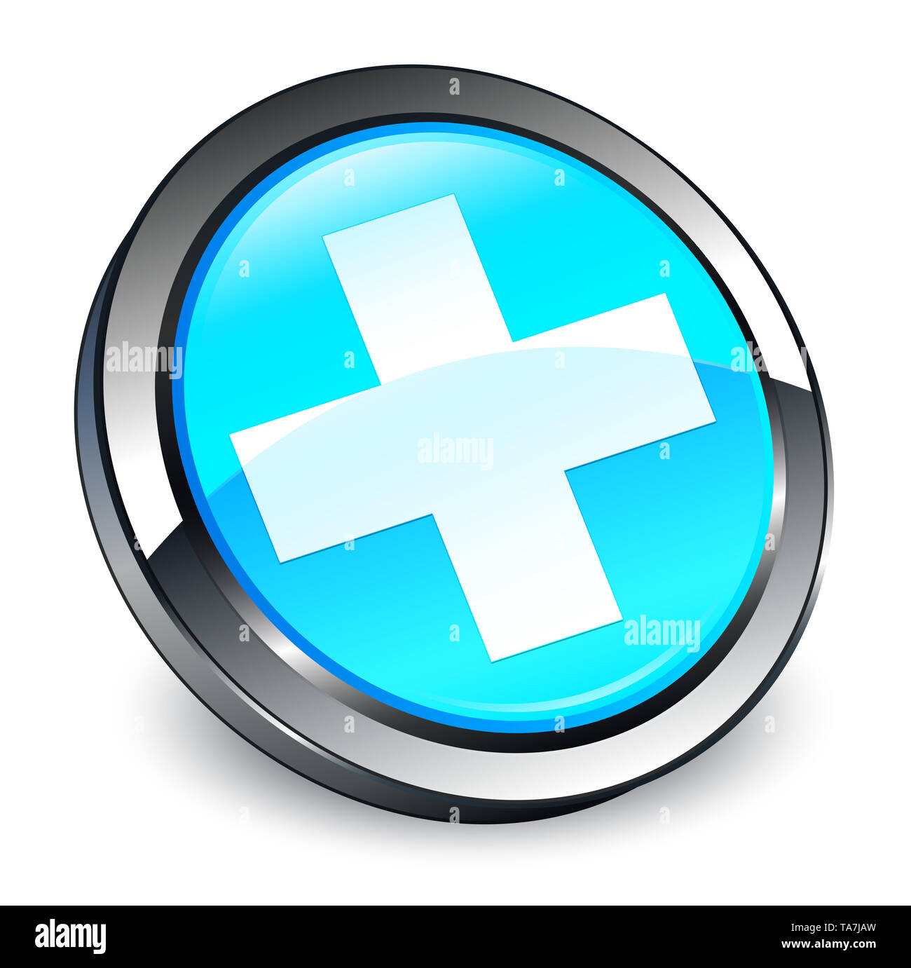 Plus icon isolated on 3d cyan blue round button abstract illustration ...