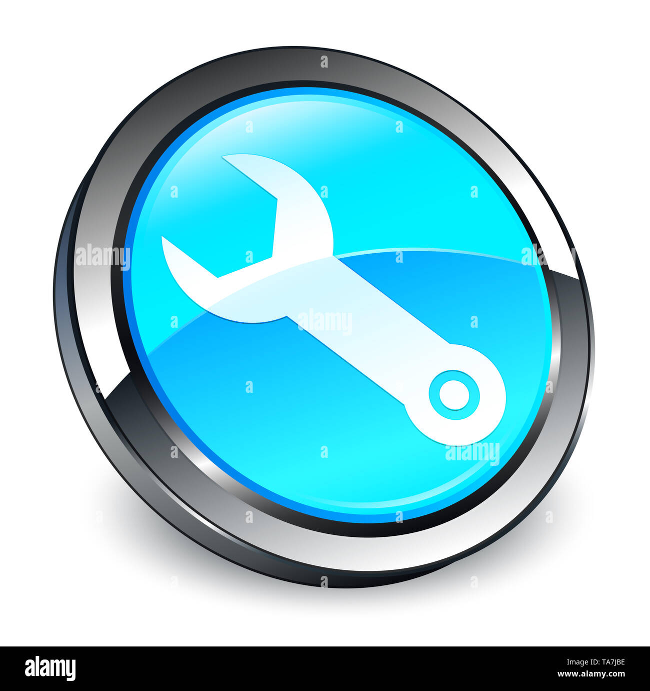 Wrench icon isolated on 3d cyan blue round button abstract illustration ...