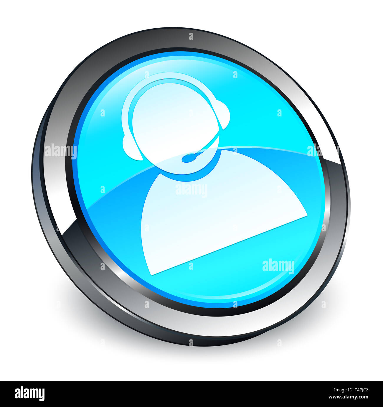Customer care icon isolated on 3d cyan blue round button abstract ...