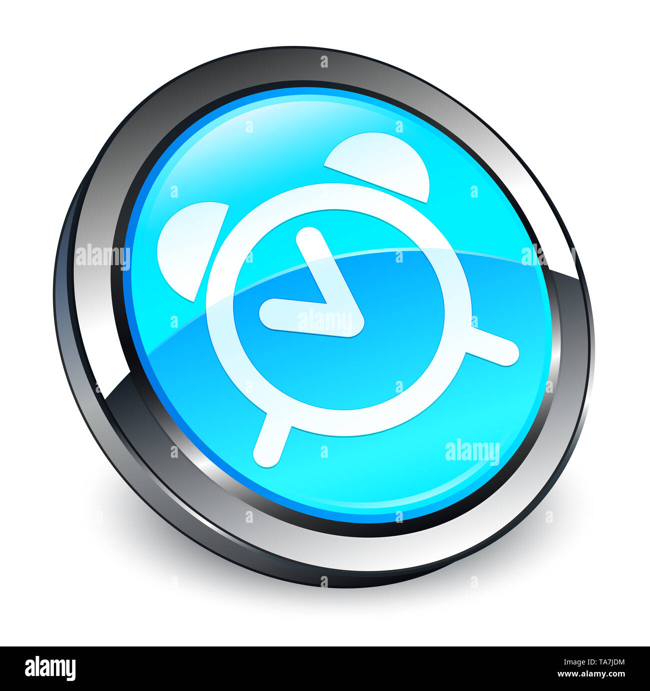 Alarm clock icon isolated on 3d cyan blue round button abstract ...