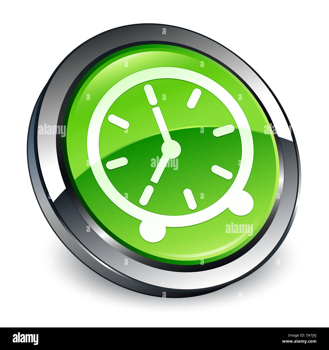 Clock icon isolated on 3d green round button abstract illustration ...