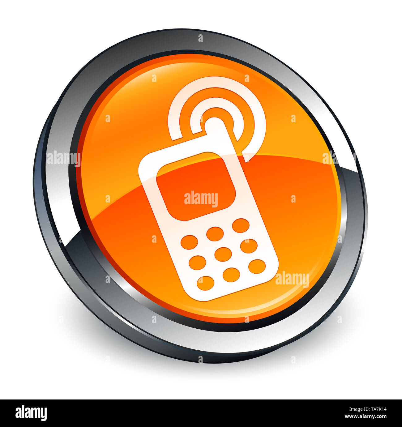 Cellphone ringing icon isolated on 3d orange round button abstract ...