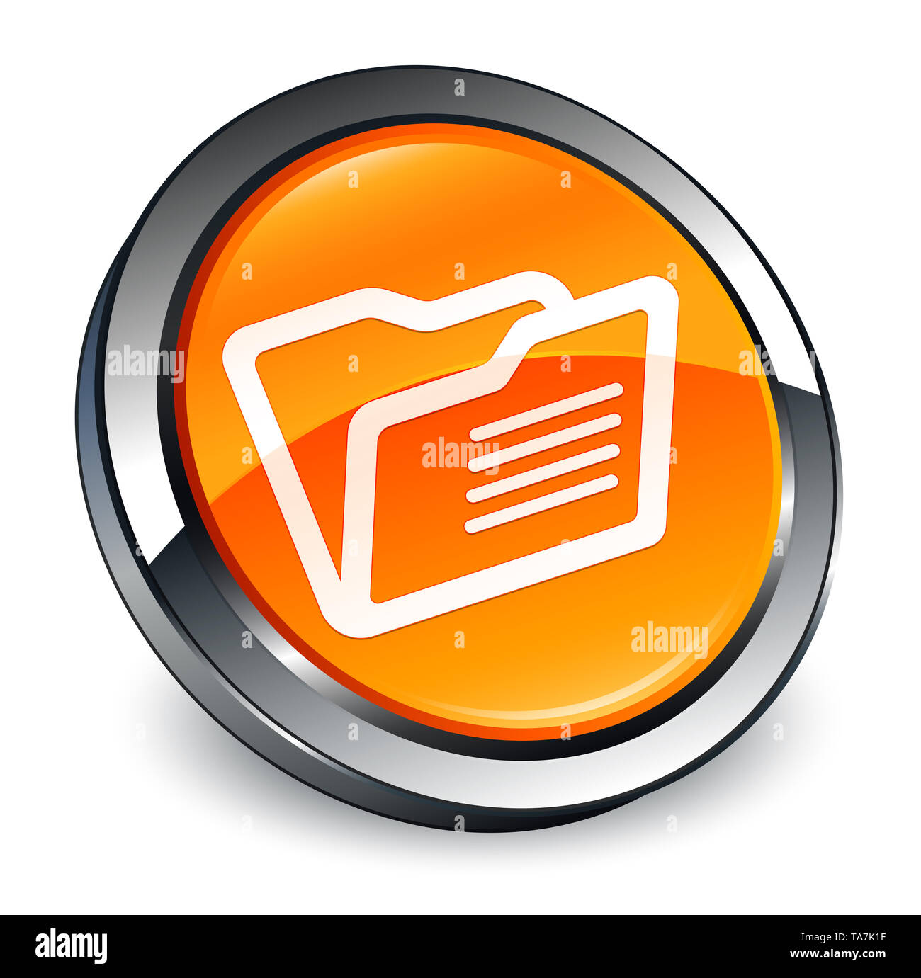 Folder icon isolated on 3d orange round button abstract illustration ...
