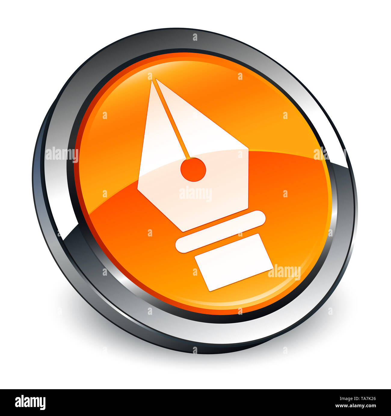 Pen icon isolated on 3d orange round button abstract illustration Stock ...