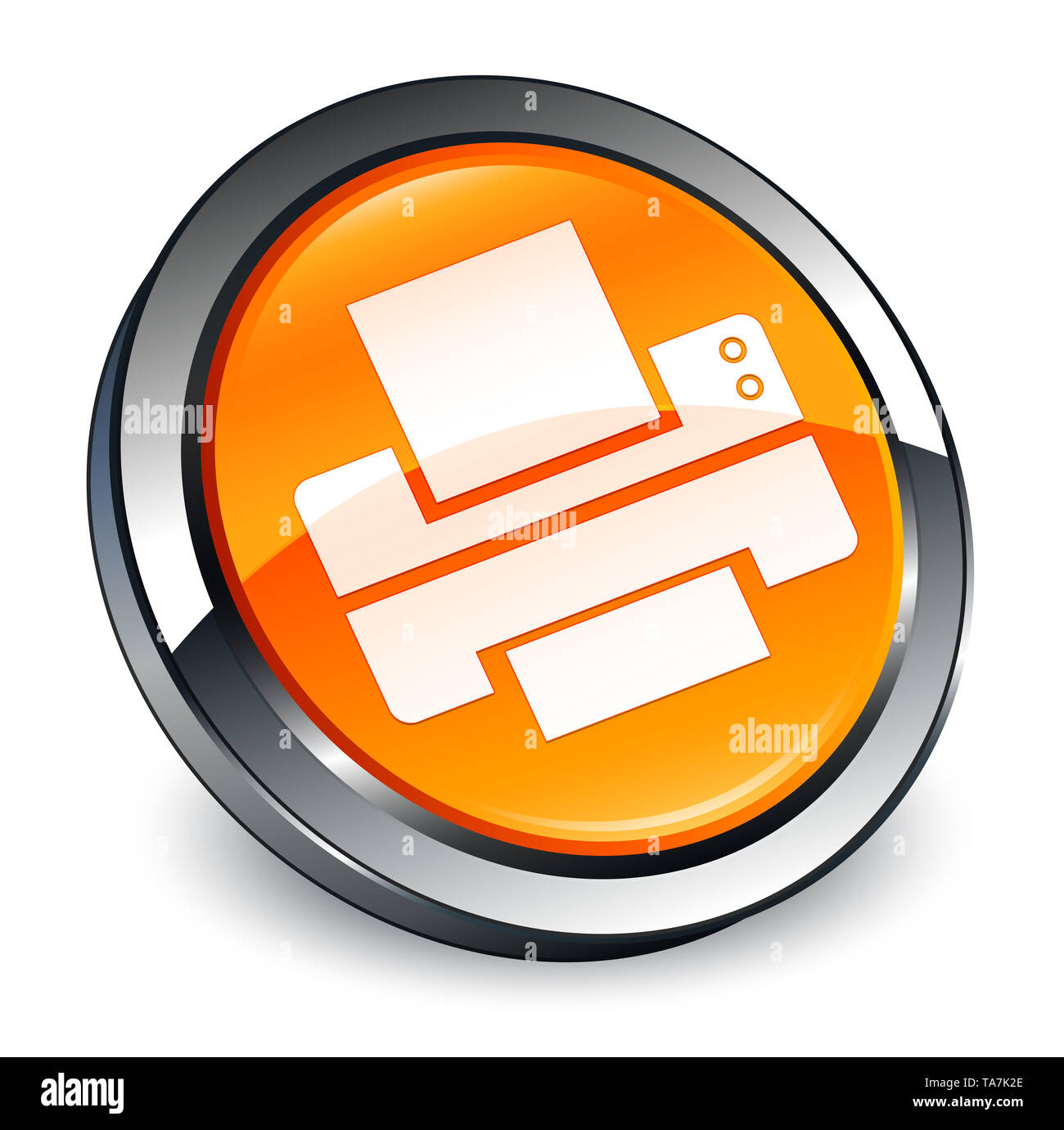 Printer icon isolated on 3d orange round button abstract illustration ...