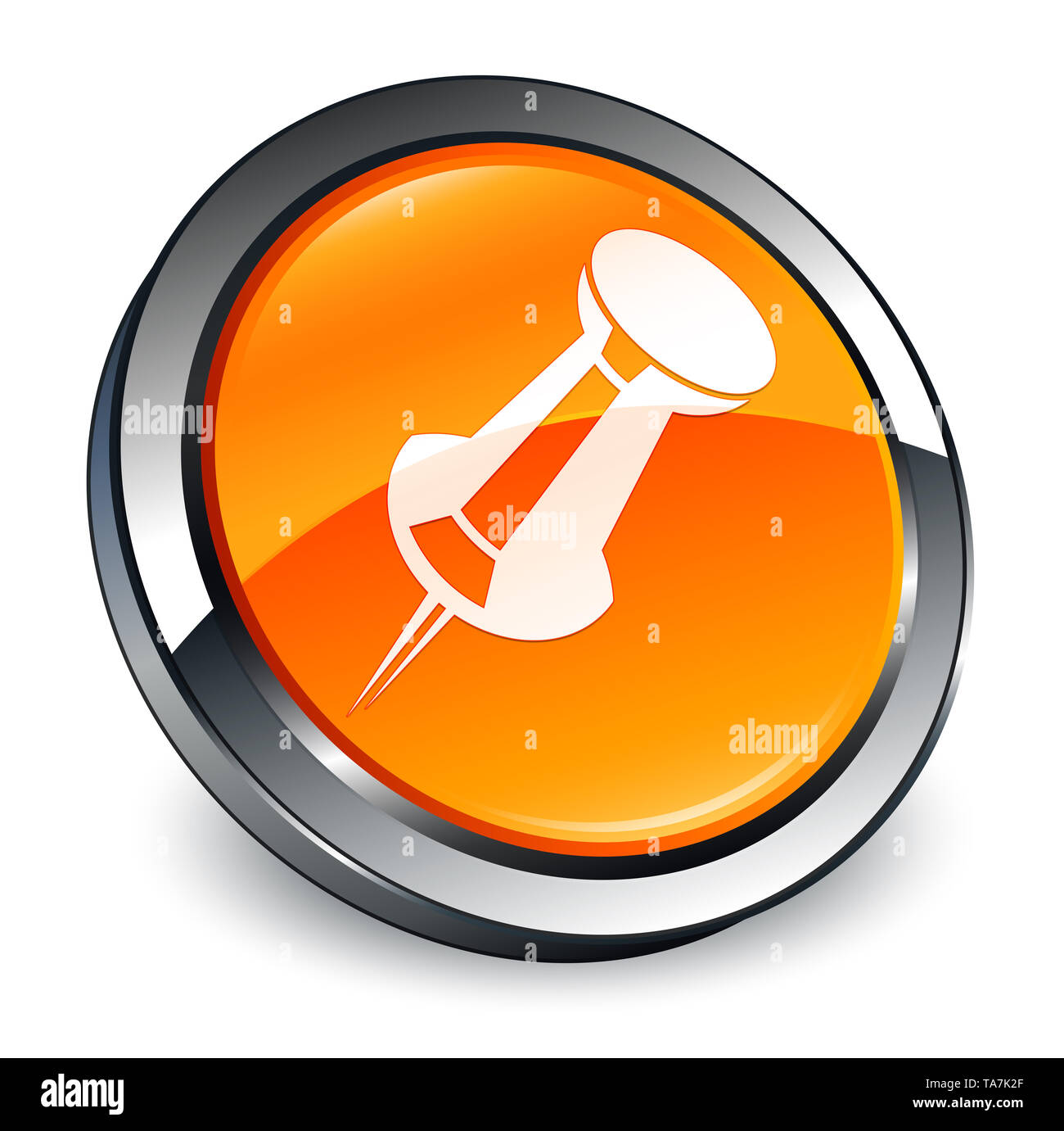 Push pin icon isolated on 3d orange round button abstract illustration ...