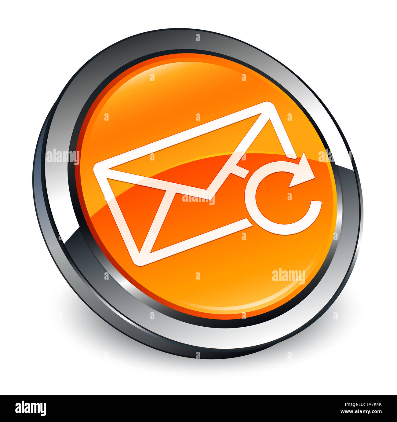 Refresh email icon isolated on 3d orange round button abstract ...