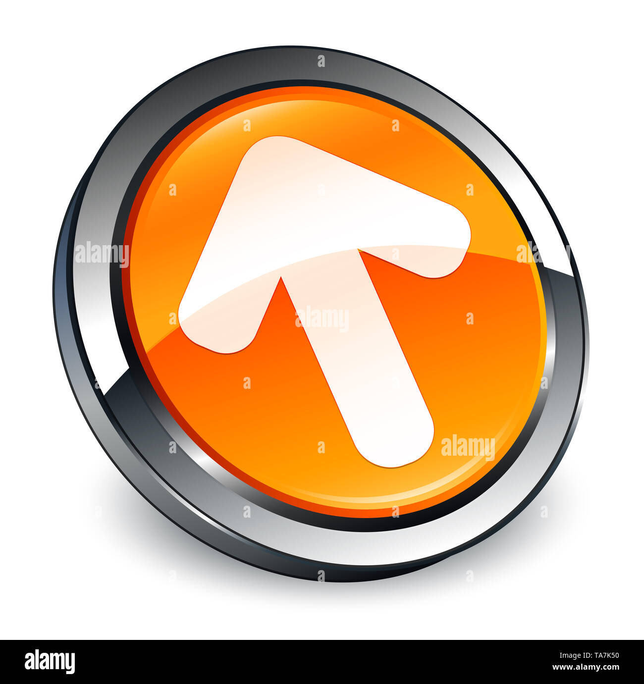 Upload arrow icon isolated on 3d orange round button abstract ...