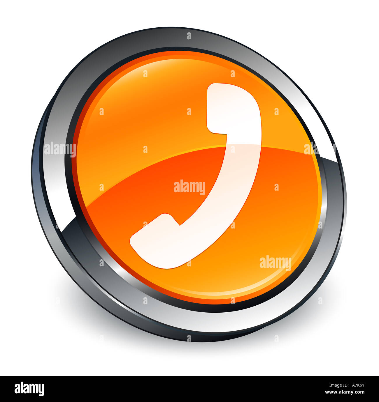 Phone icon isolated on 3d orange round button abstract illustration ...