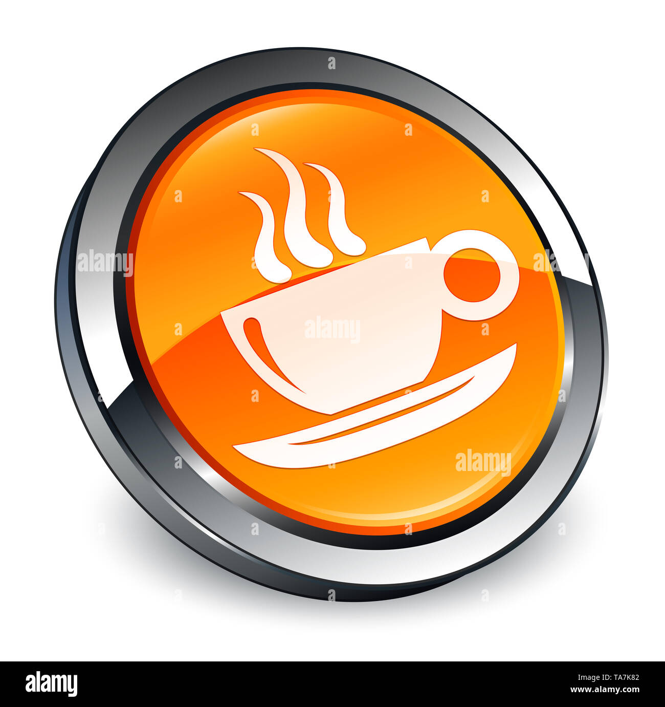 Coffee cup icon isolated on 3d orange round button abstract ...