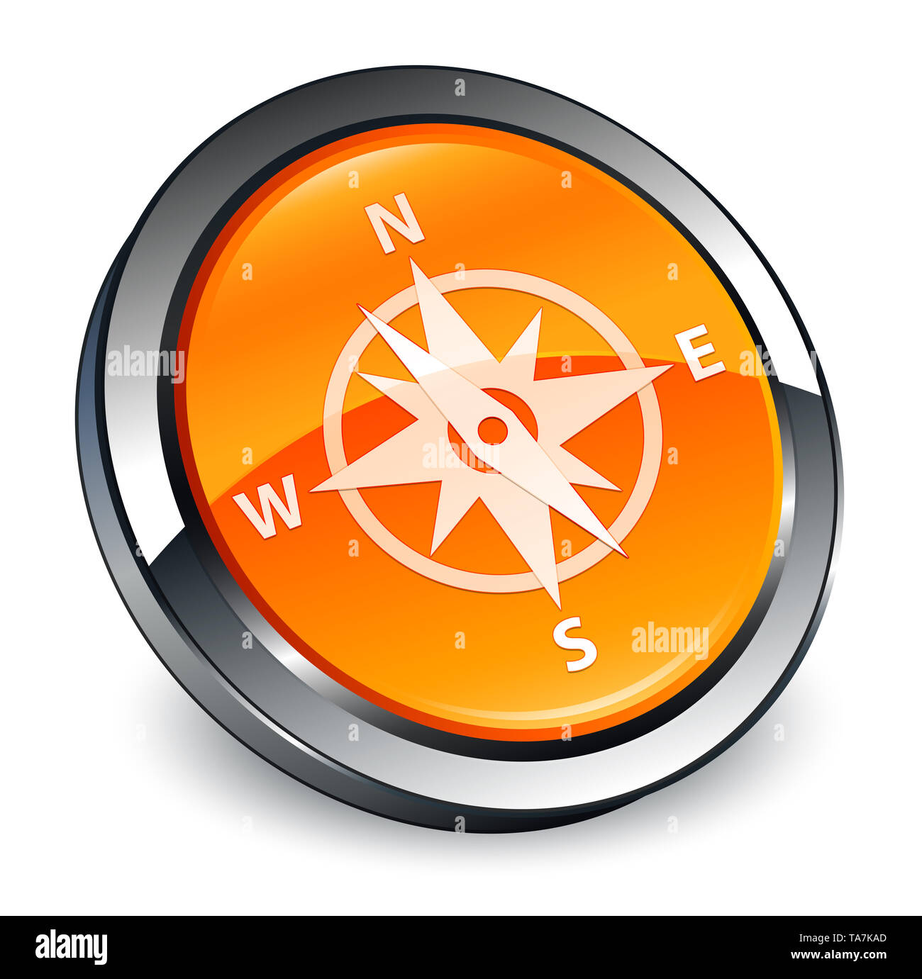 Compass icon isolated on 3d orange round button abstract illustration ...