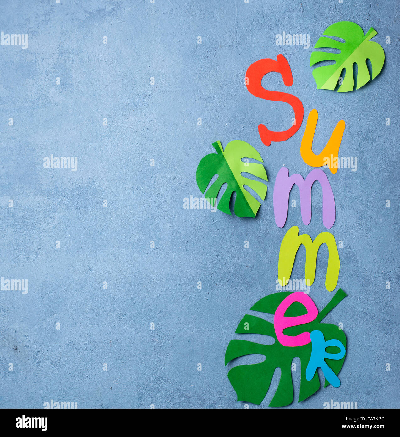 Background with colorful text Summer from paper Stock Photo - Alamy
