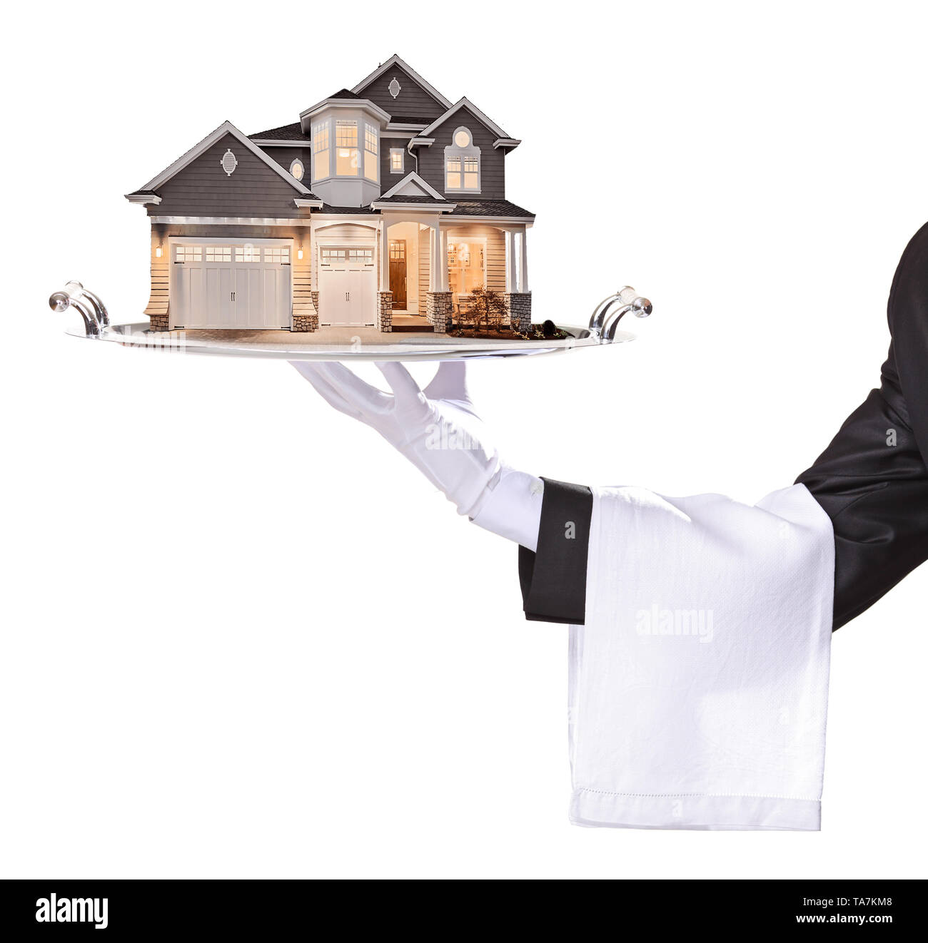 waiter hand serve a building serving realestate Stock Photo - Alamy