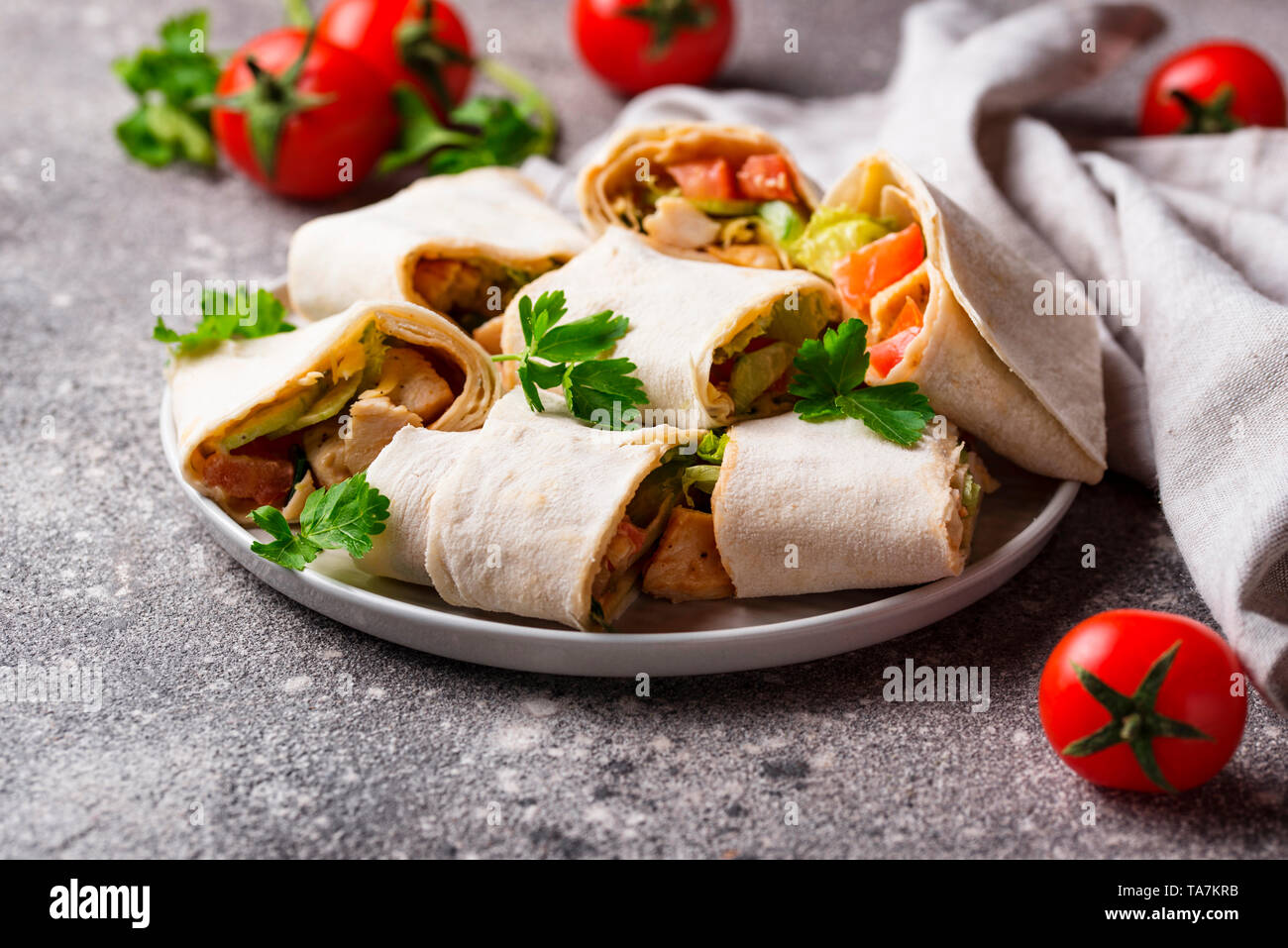 Lavash rolls with chicken and vegetables Stock Photo - Alamy