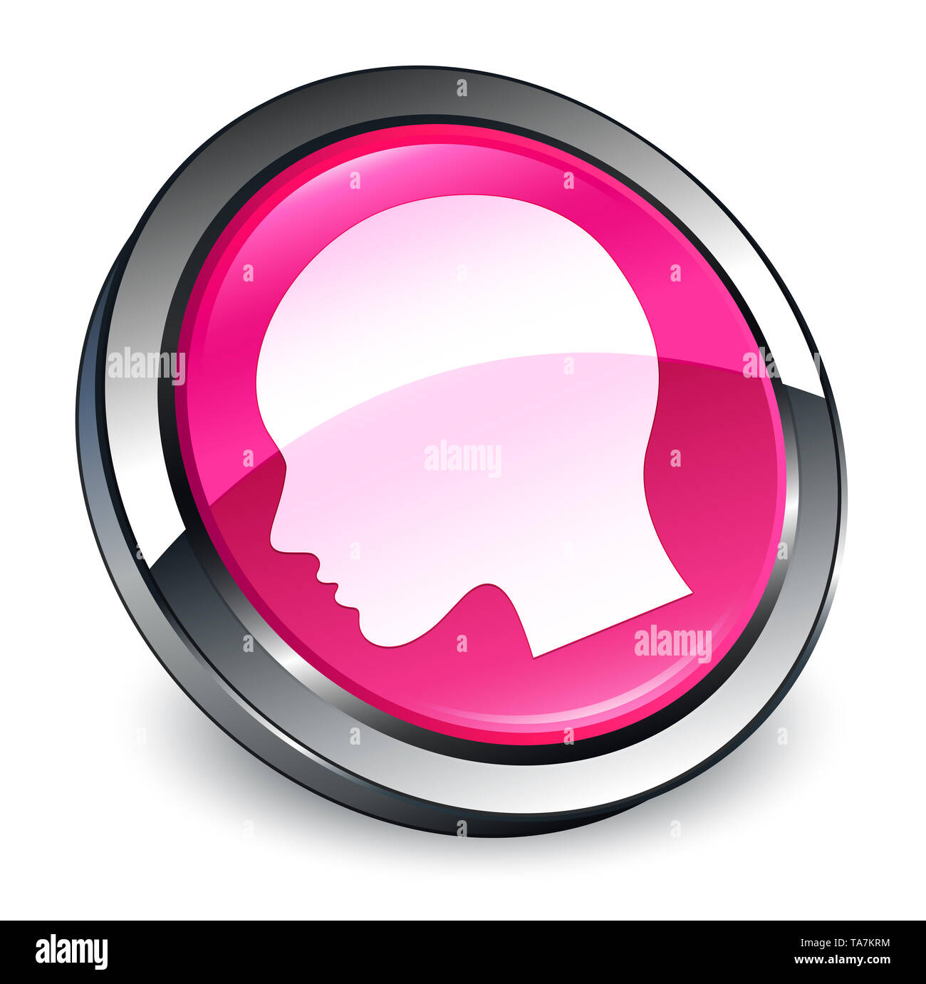 Head woman face icon isolated on 3d pink round button abstract ...