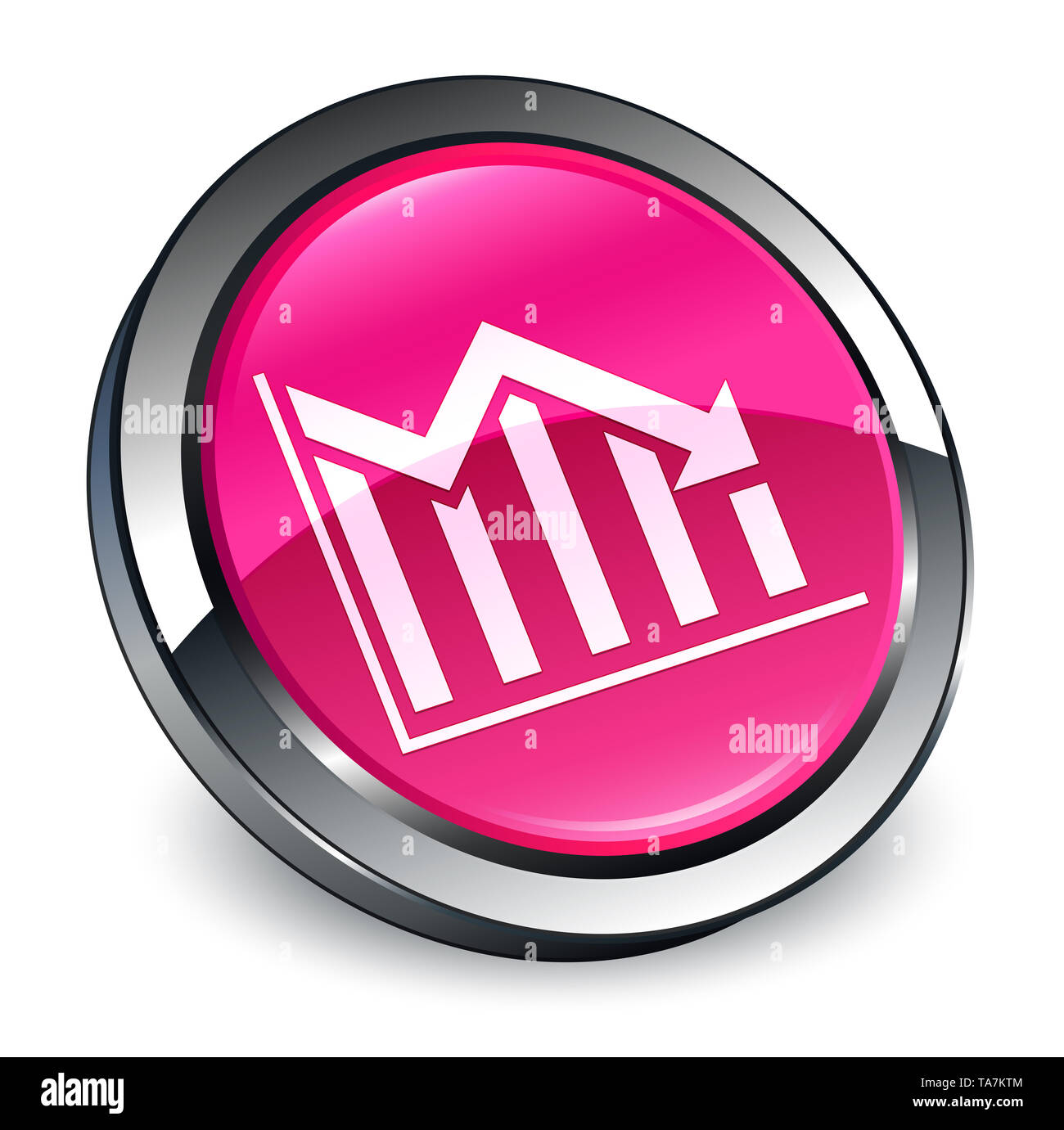 Statistics down icon isolated on 3d pink round button abstract ...