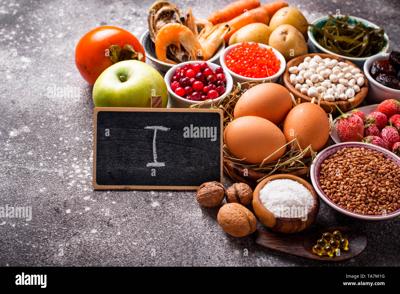 Healthy food containing iodine. Products rich in I Stock Photo - Alamy