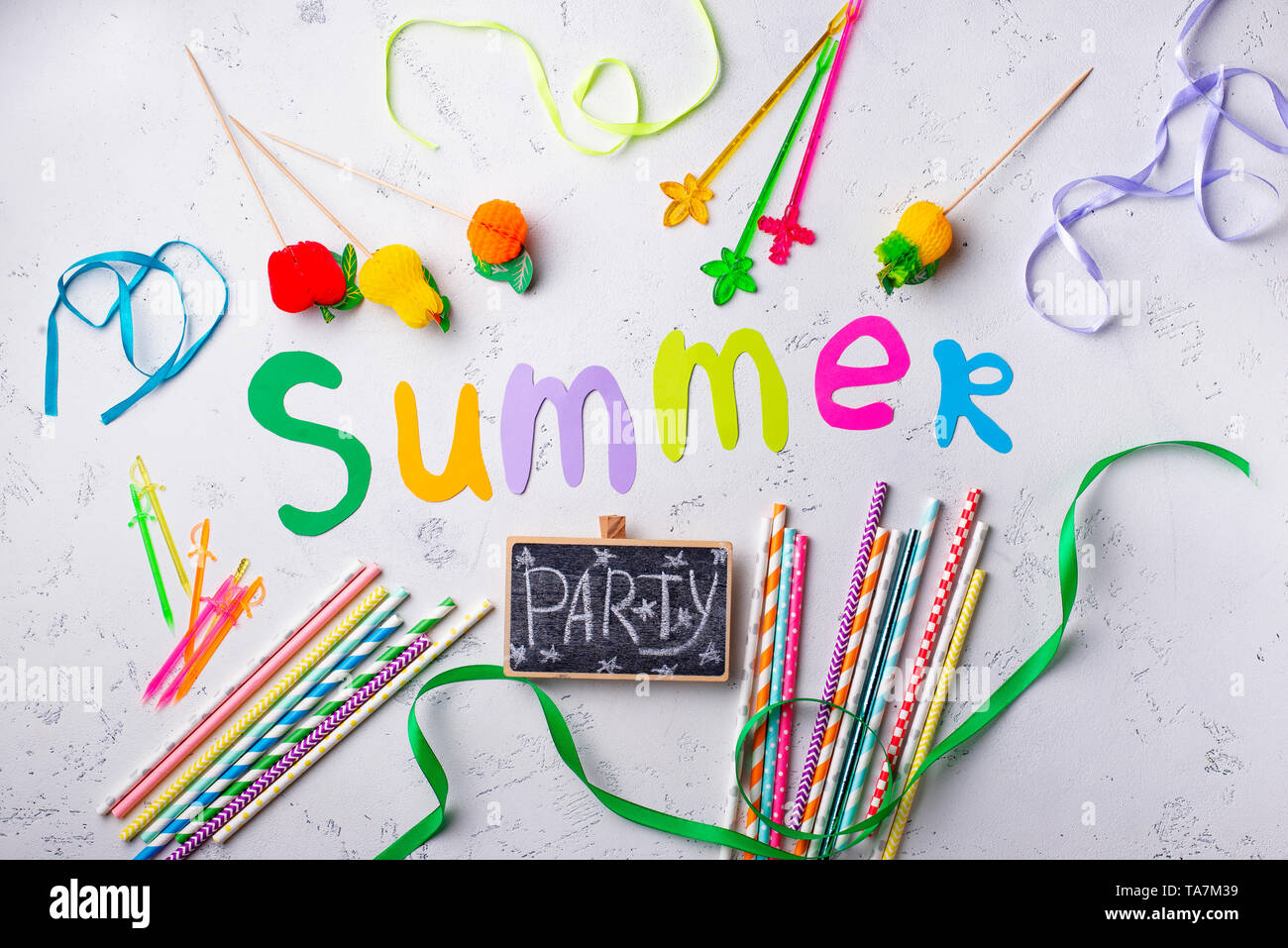 Colorful items for summer party Stock Photo - Alamy