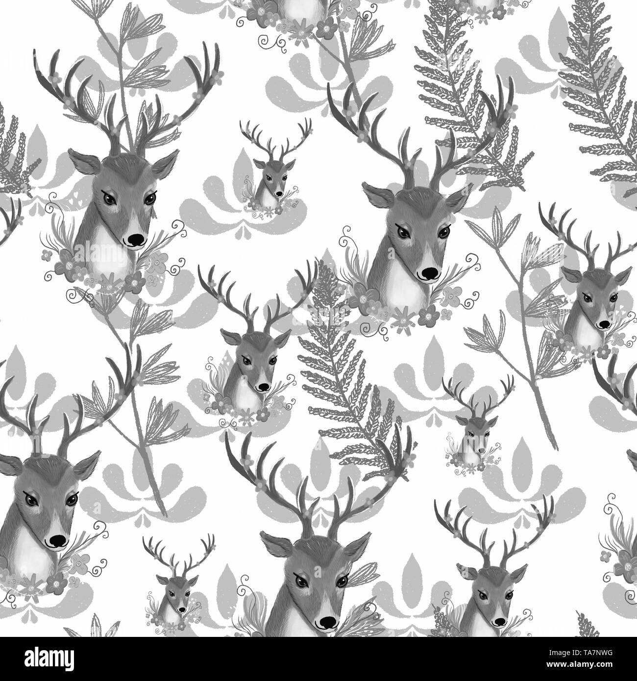 Seamless pattern watercolor flowers Black and White Stock Photos ...