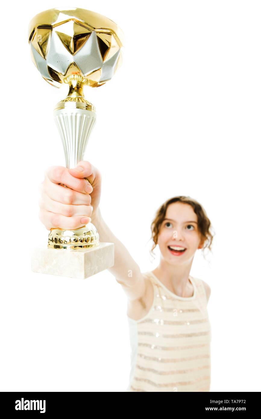 Girl winning trophy hi-res stock photography and images - Alamy