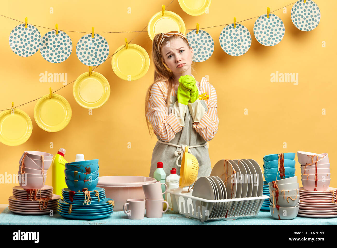 beautiful depressed woman with miserable look posing to the camera ...