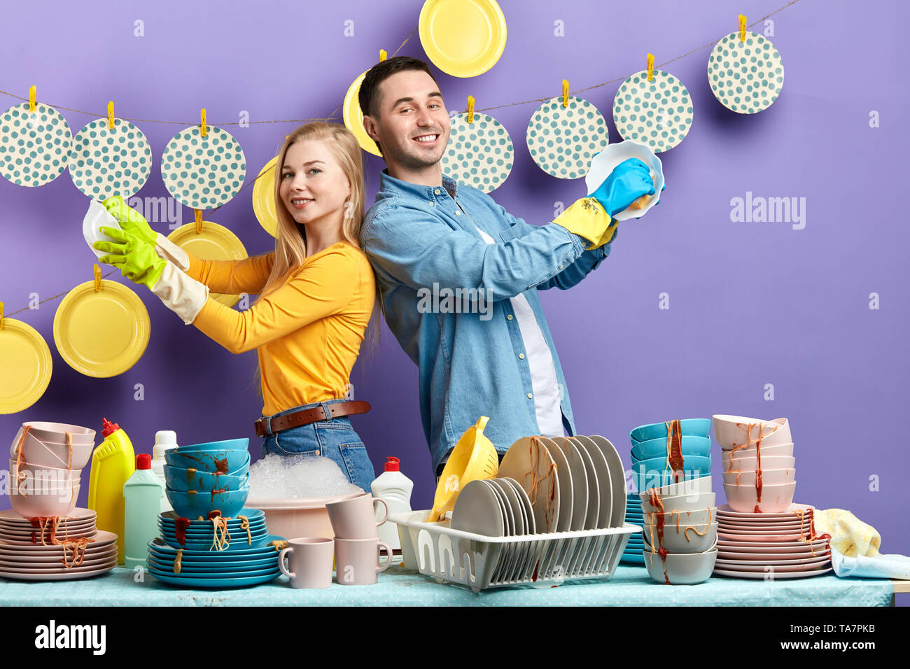 cheerful happy family enjoying working in the kitchen. happiness ...