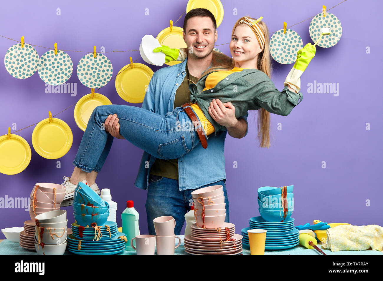 Woman cleaning washing blue wall hi-res stock photography and images ...