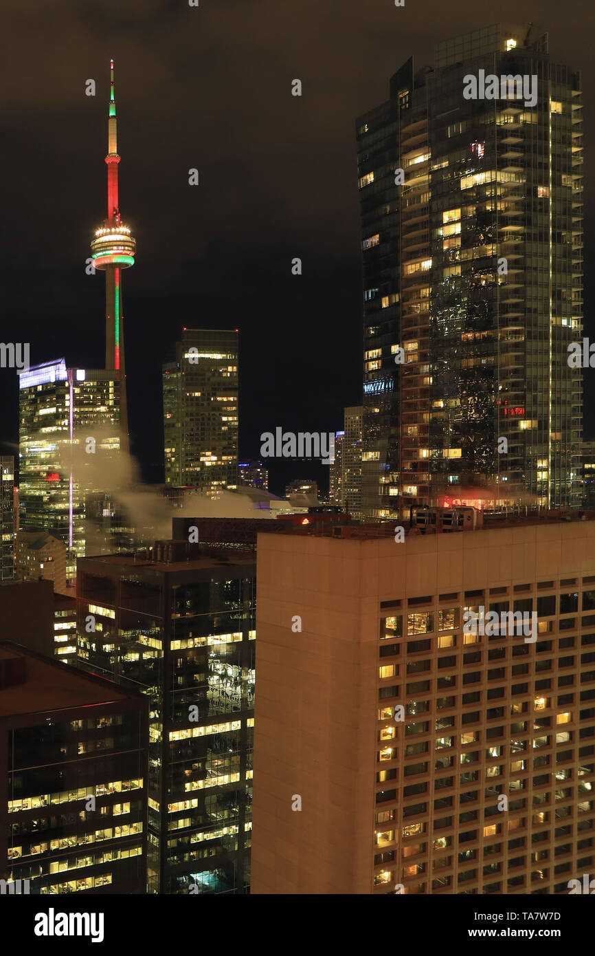 A Vertical colorful aerial of Toronto core at night Stock Photo - Alamy
