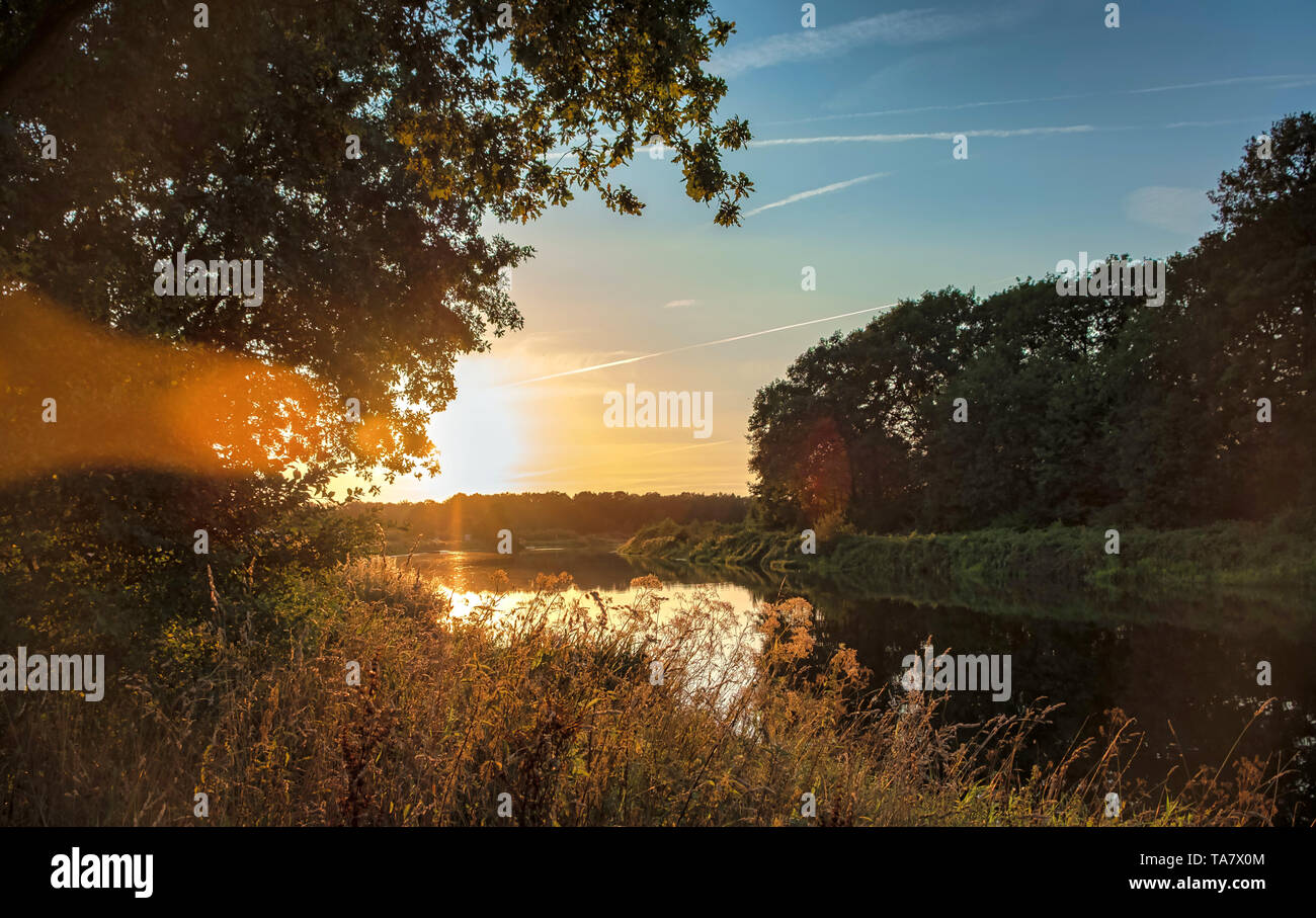 landscape Dutch nature water trees sunset netherlands Stock Photo - Alamy