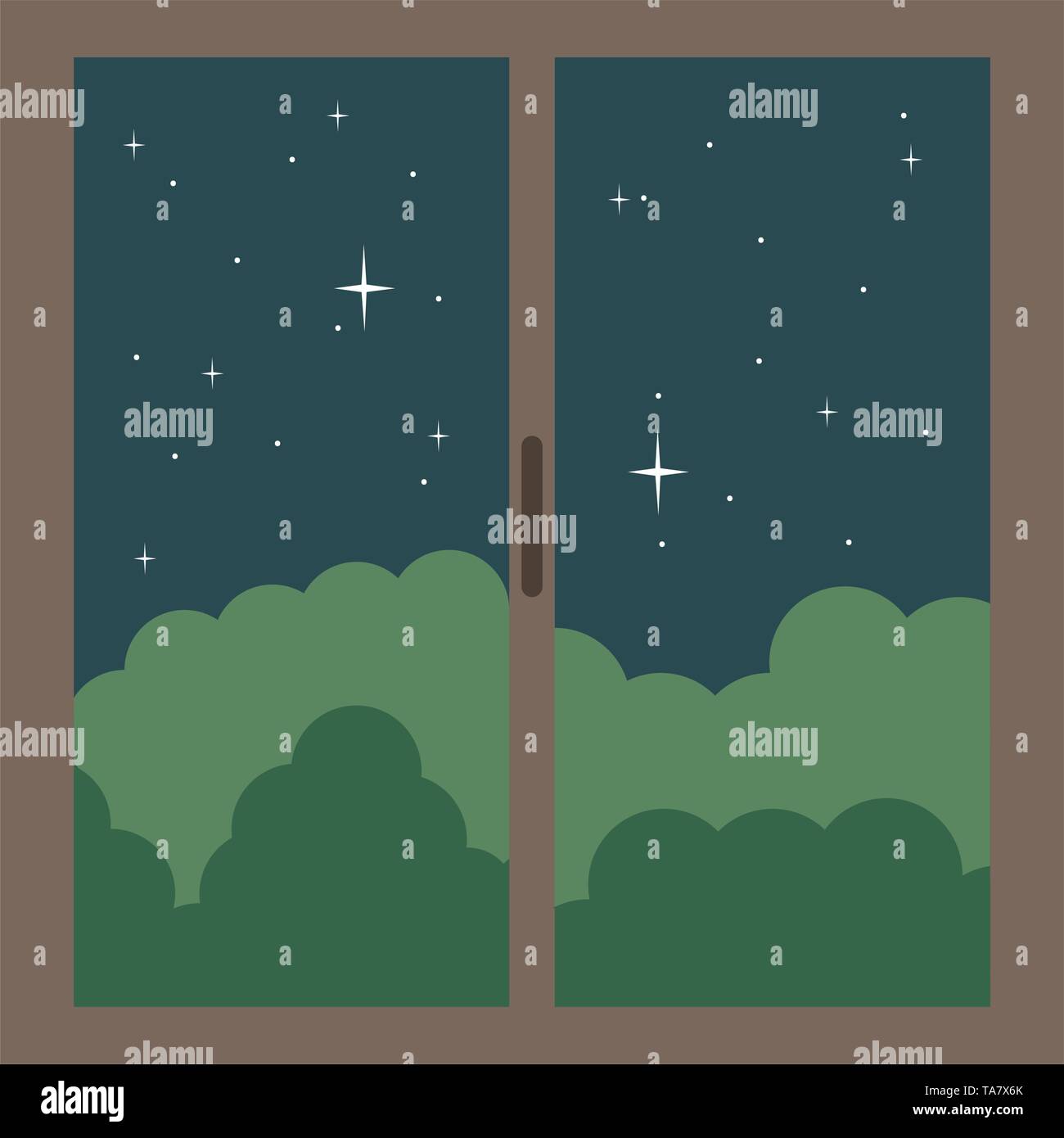 window house with night outside view vector illustration design Stock ...