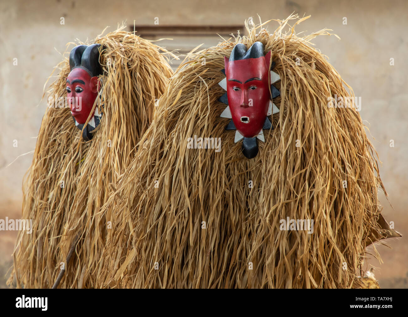 Goli sacred masks in Baule tribe during a ceremony, Région des Lacs ...
