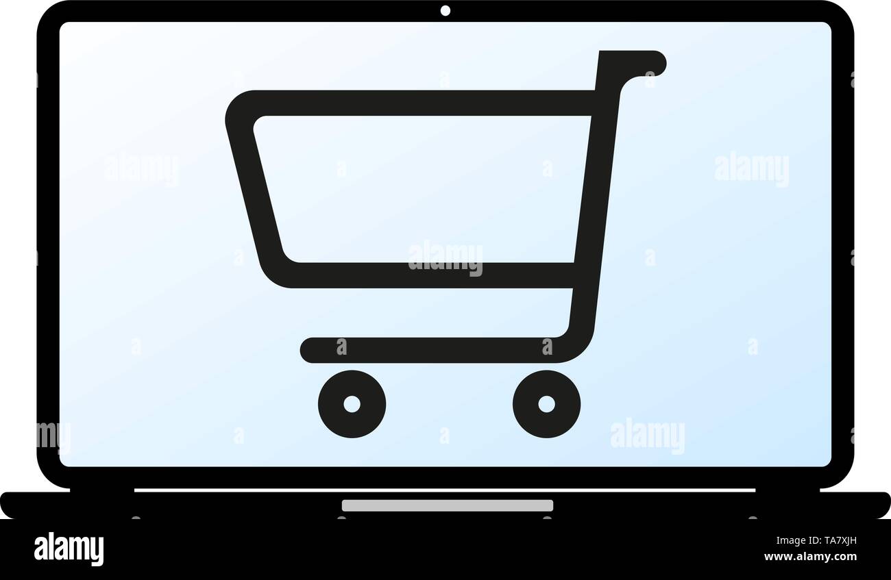 online shopping symbol or icon with shopping cart on laptop computer ...