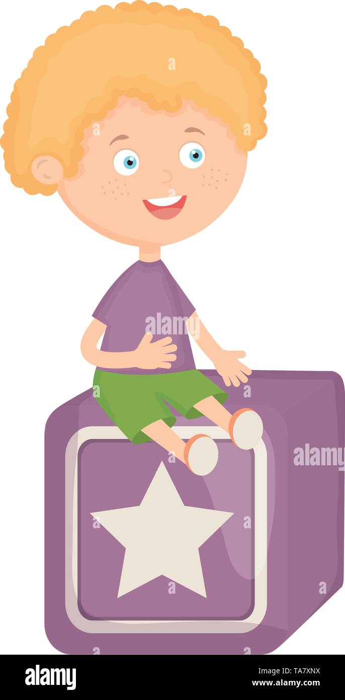 cute little boy with cube block vector illustration design Stock Vector ...