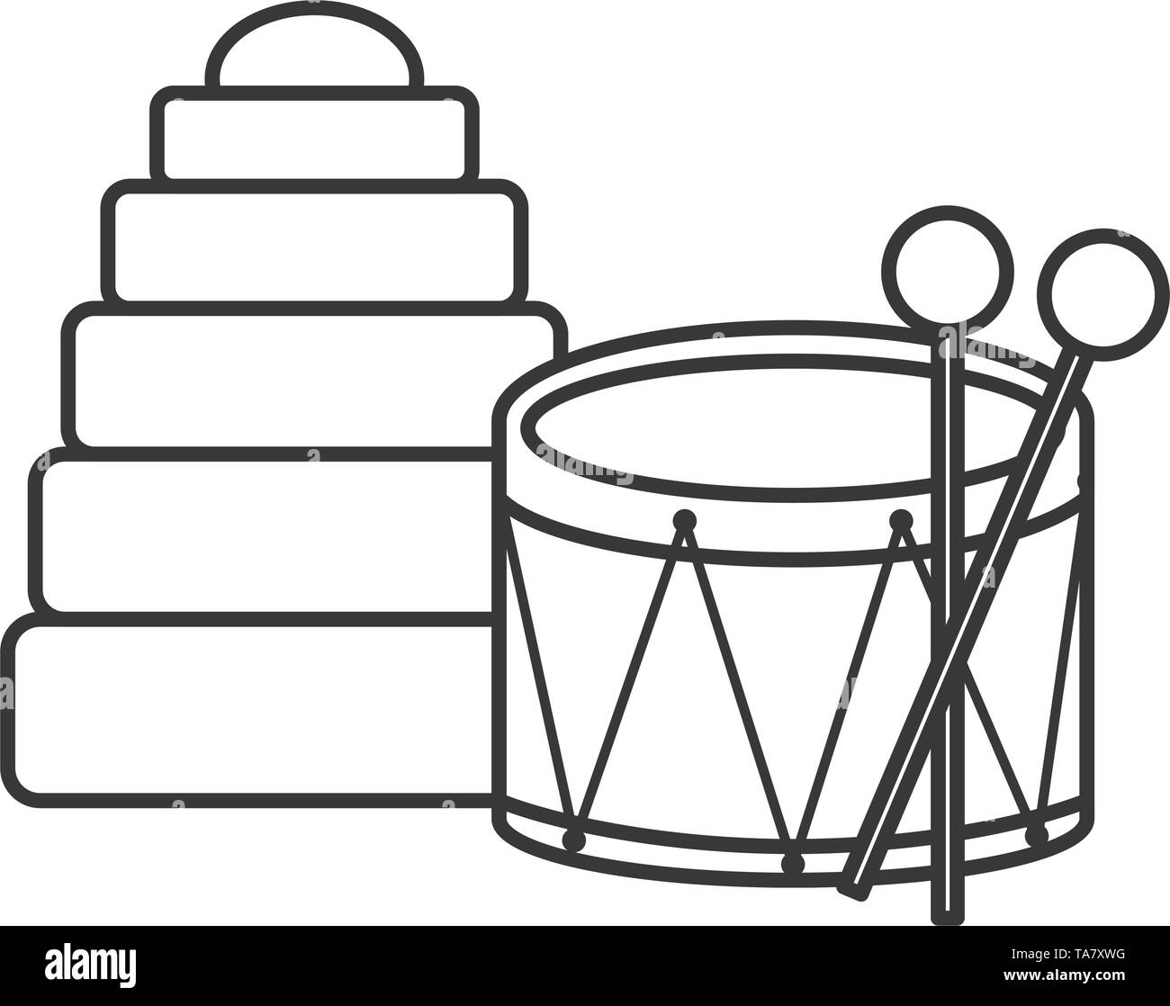 drum musical with pile pieces pyramid toys vector illustration design ...