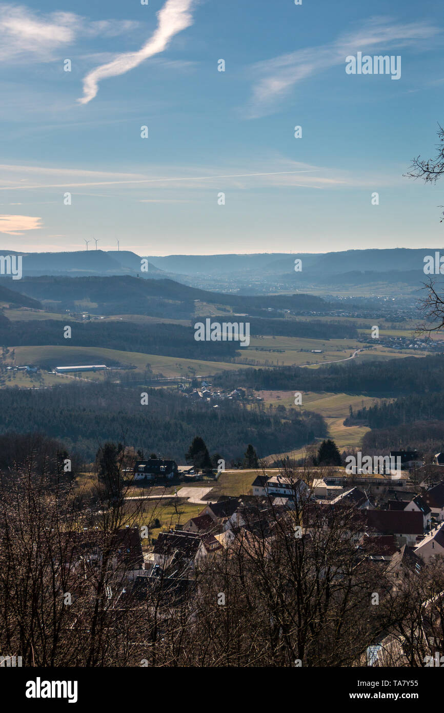 Little village in the middle of the german countryside with hills ...