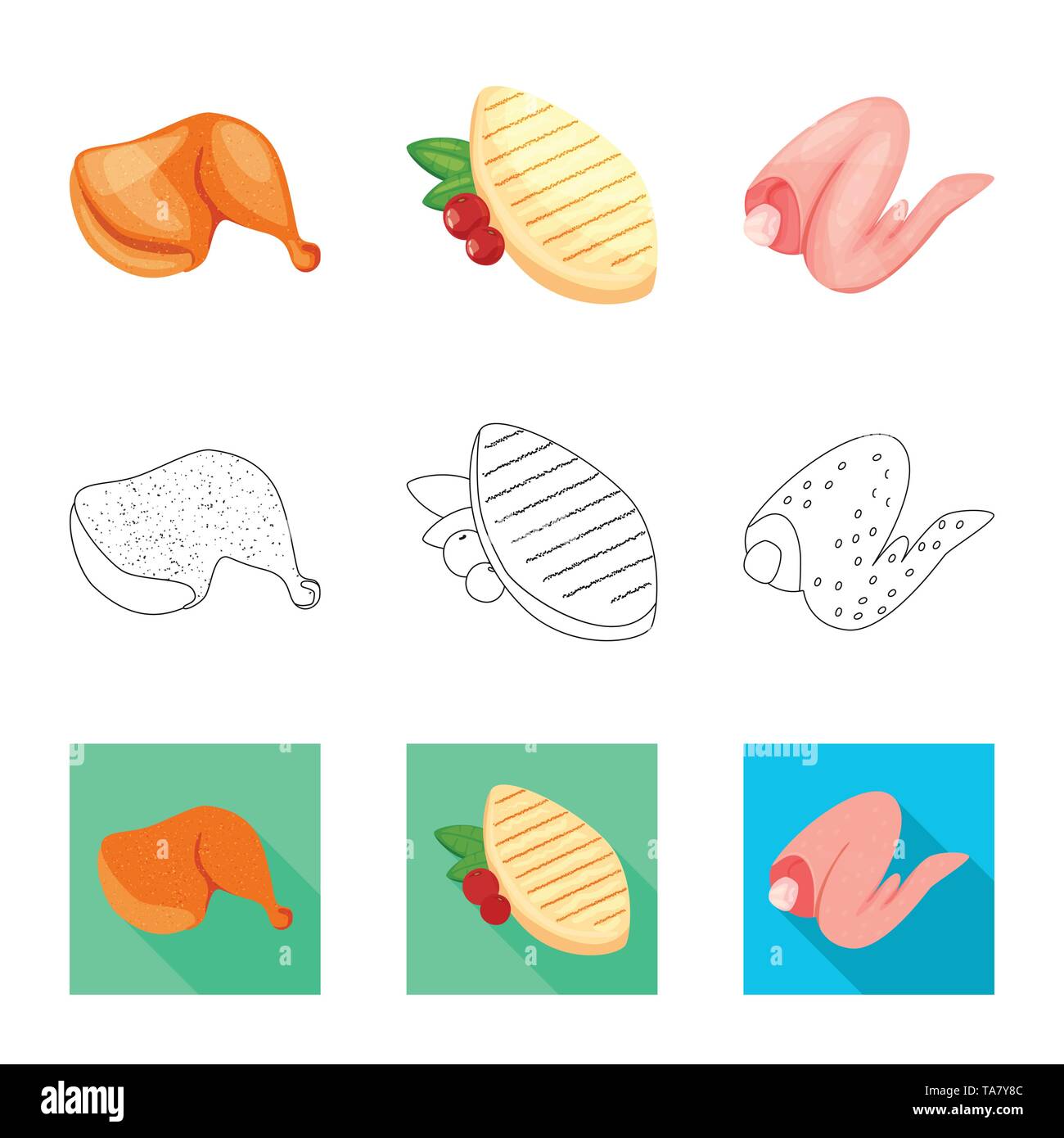 Vector illustration of product and poultry symbol. Set of product and ...