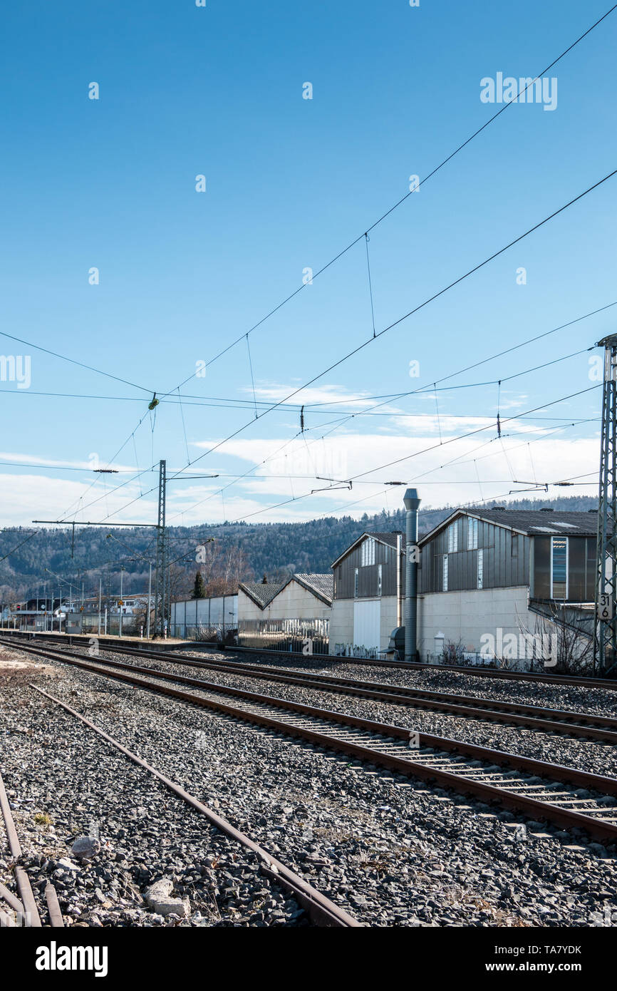 Rails of steel for trains for transport and traveling Stock Photo - Alamy