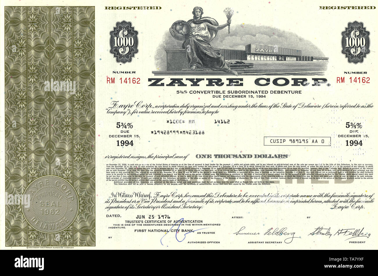 Historische Aktie, Einzelhandel, Zayre Corporation, 1976, Framingham ...