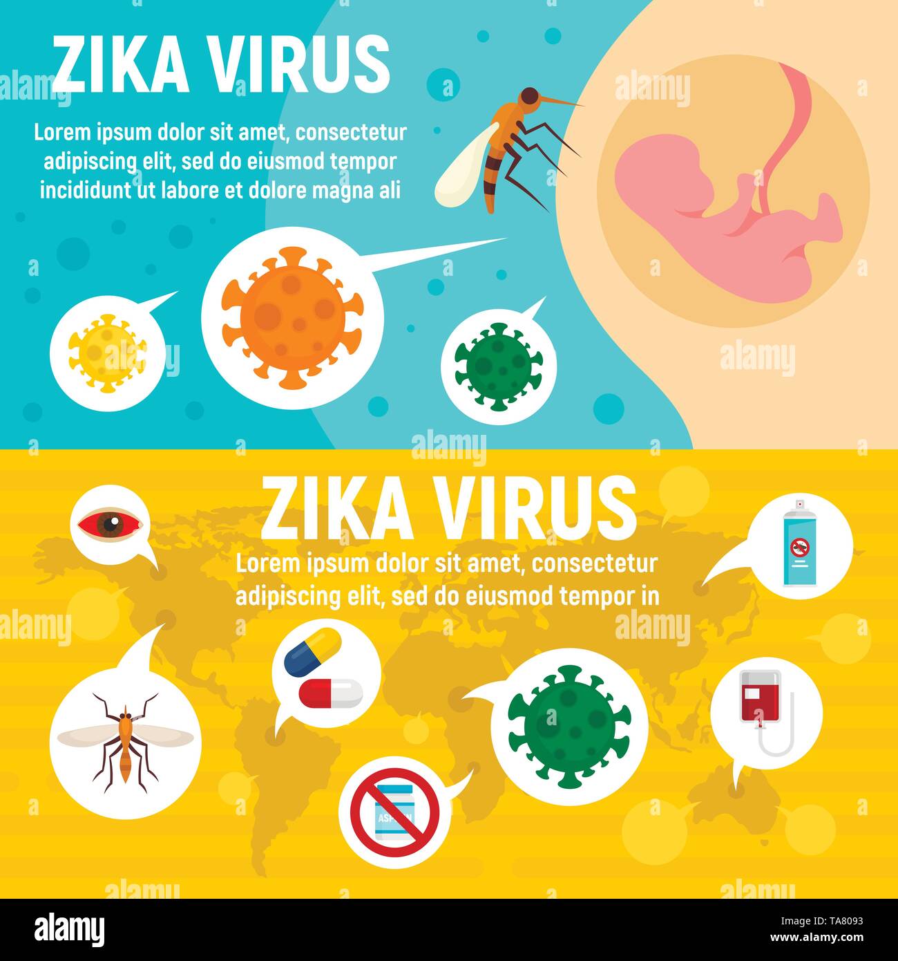 Zika virus banner set. Flat illustration of zika virus vector banner ...