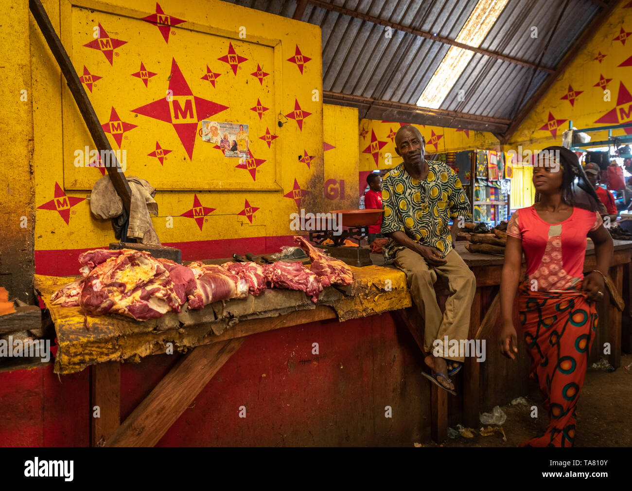 Butchery inside an african indoor market, Poro region, Korhogo, Ivory ...